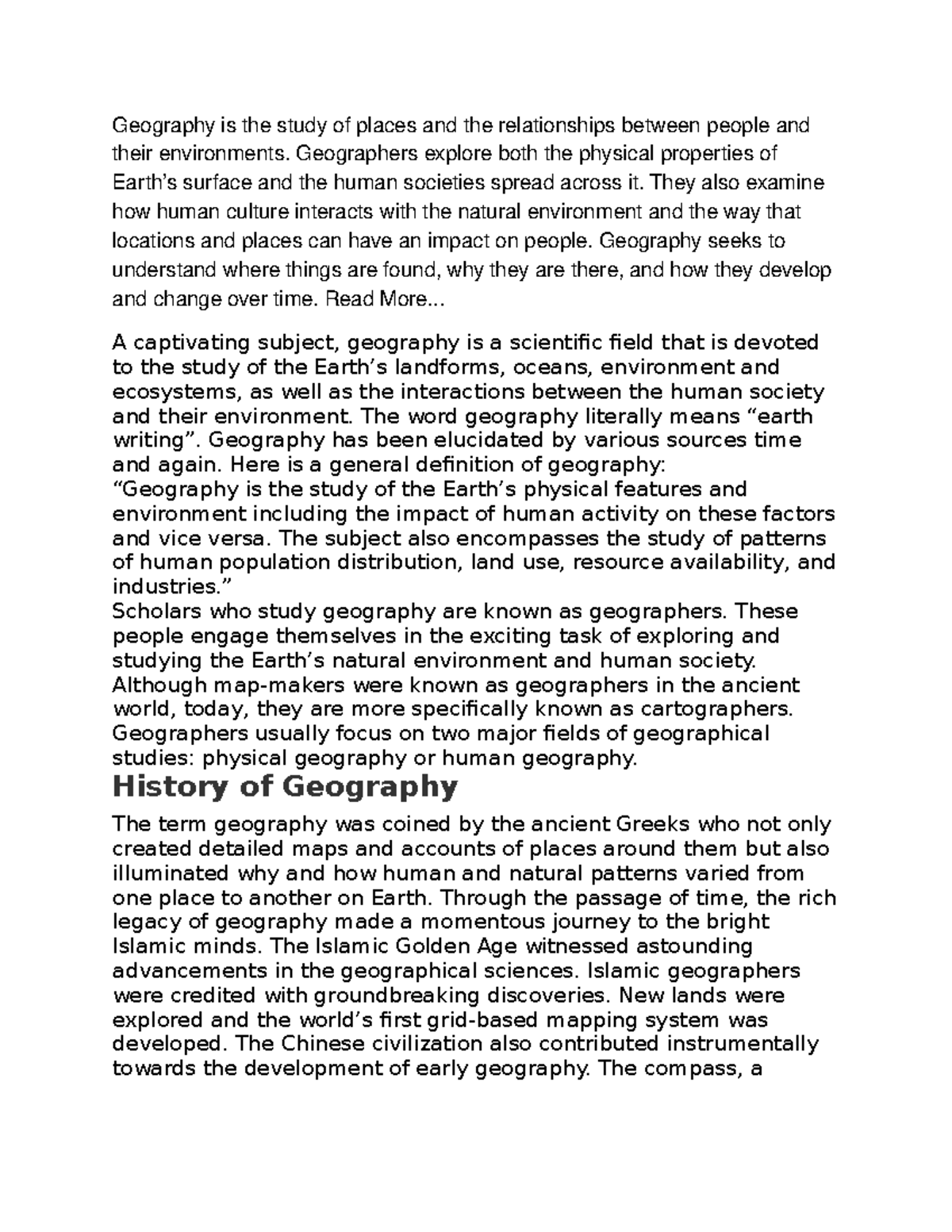 What is geo - Lecture notes all - Geography is the study of places and ...