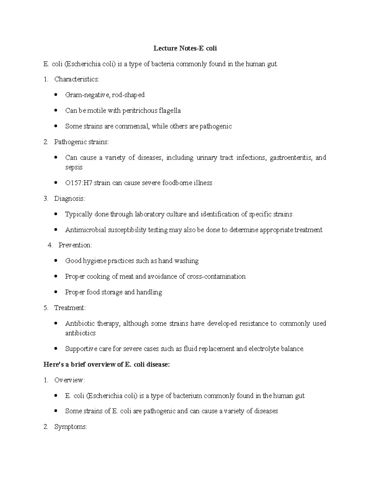 Lecture Notes-e coli - coli (Escherichia coli) is a type of bacteria ...