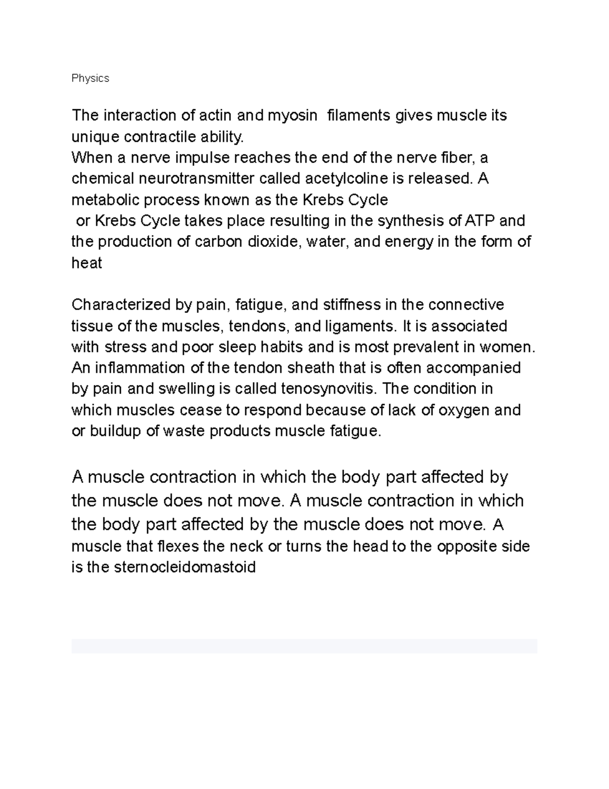 High School level Physic Exam - Physics The interaction of actin and ...
