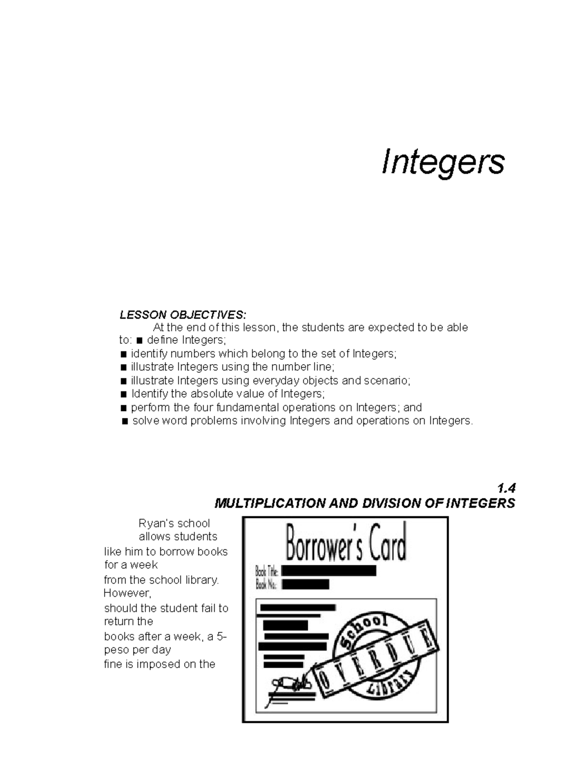 Lesson 1 4 1 5 Multiplying And Dividing Integers Lesson 1 Integers lesson-1-4-1-5-multiplying-and-dividing-integers-lesson-1-integers