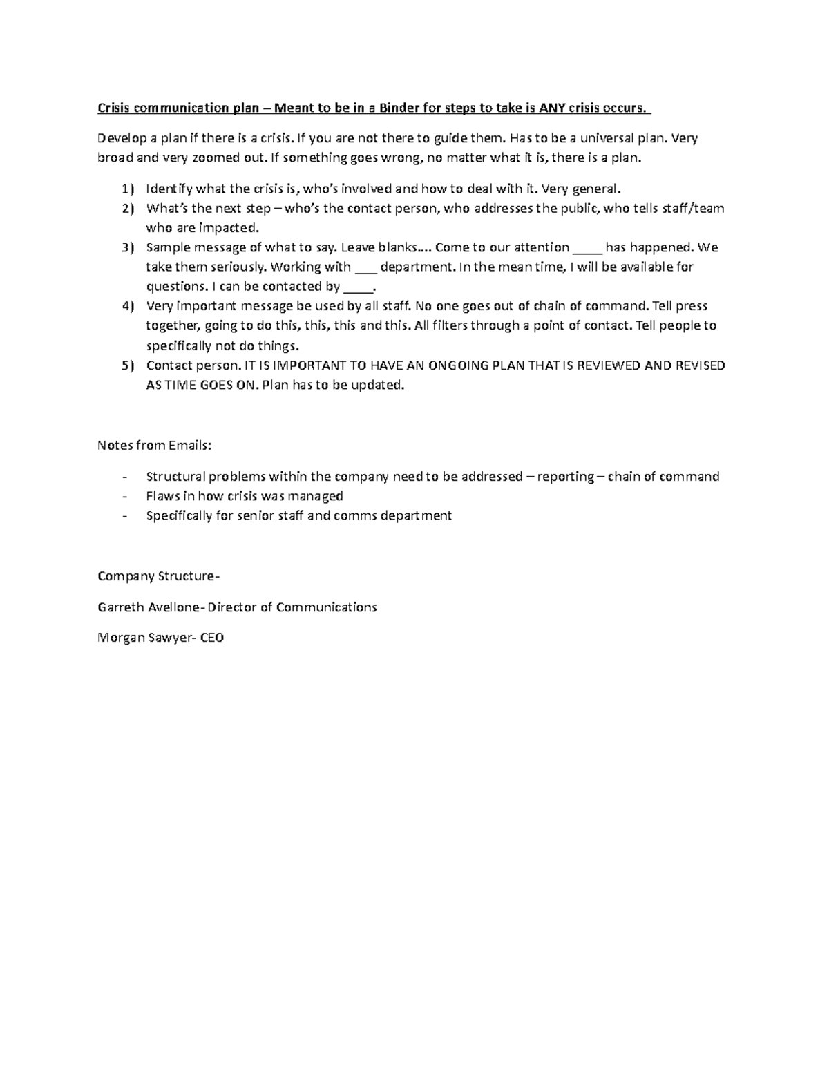 Crisis communication Notes - Crisis communication plan – Meant to be in ...