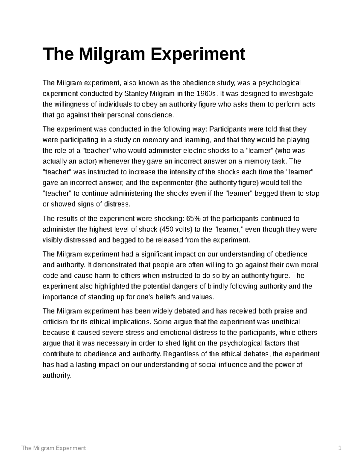 The Milgram Experiment - It was designed to investigate the willingness ...