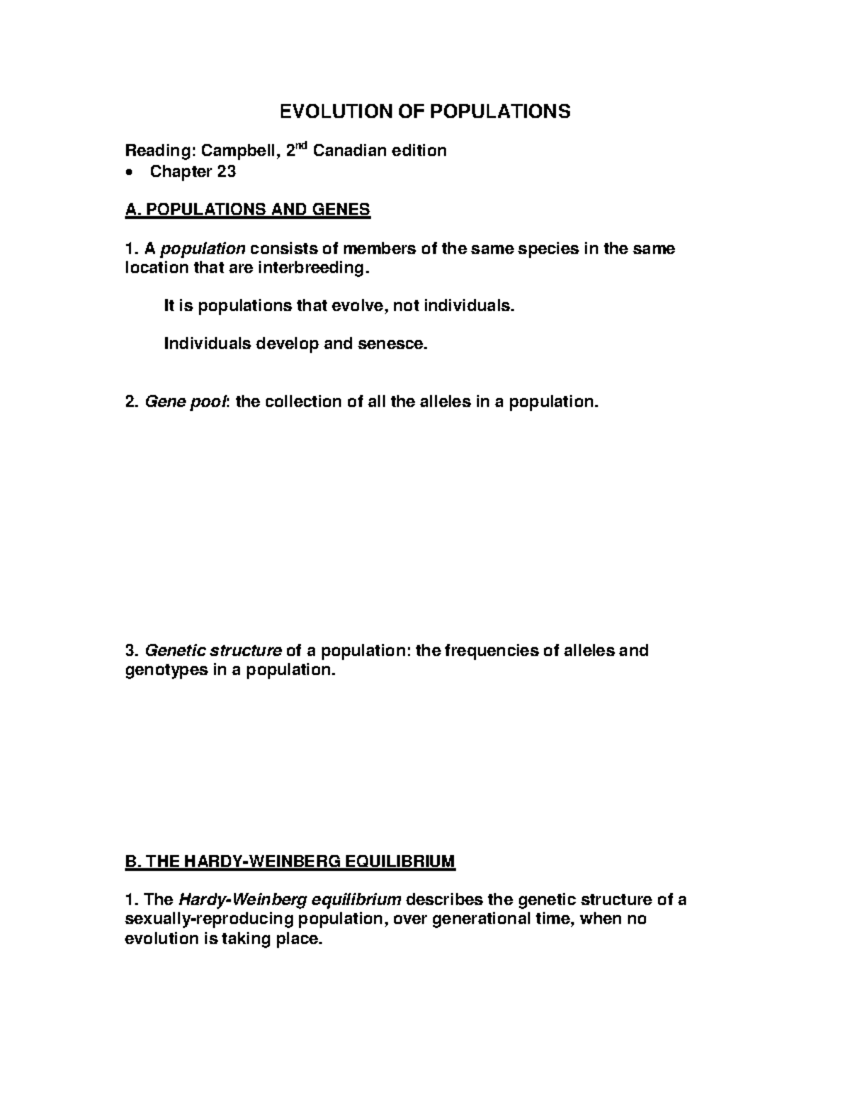 Lecture 20 - Evolution of Populations - EVOLUTION OF POPULATIONS ...