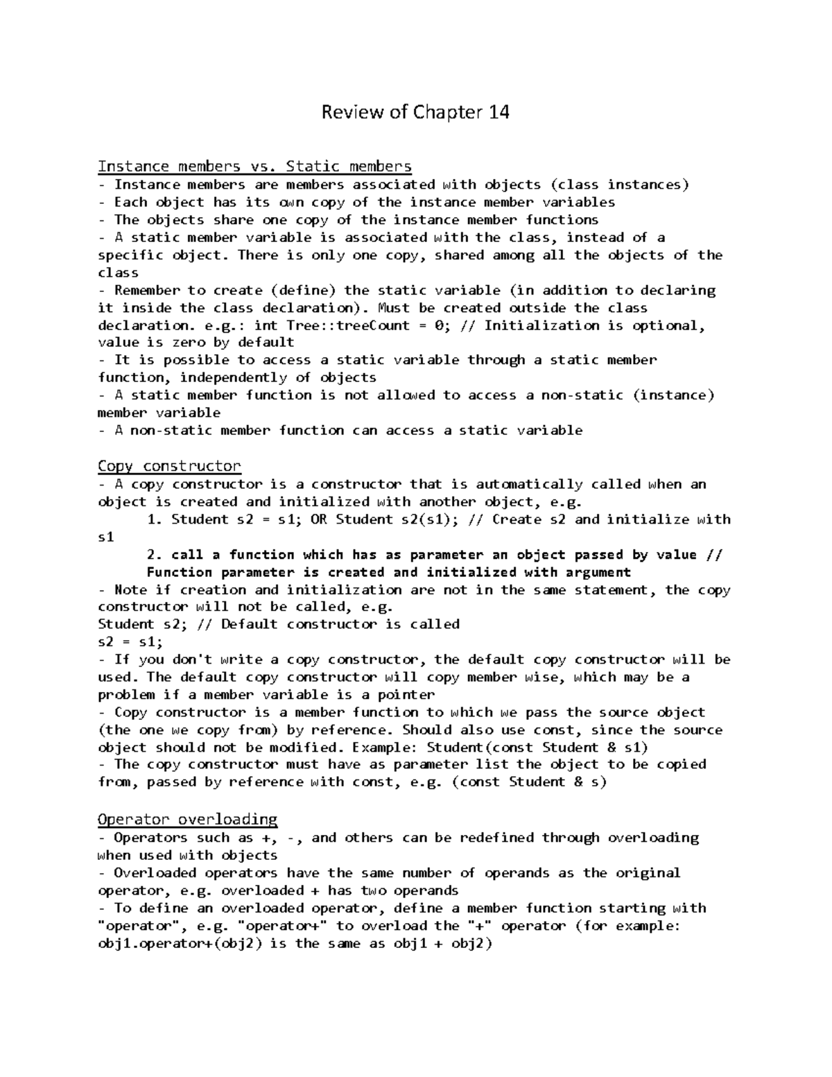 Review of chapter 14-v3 - Review of Chapter 14 Instance members vs ...