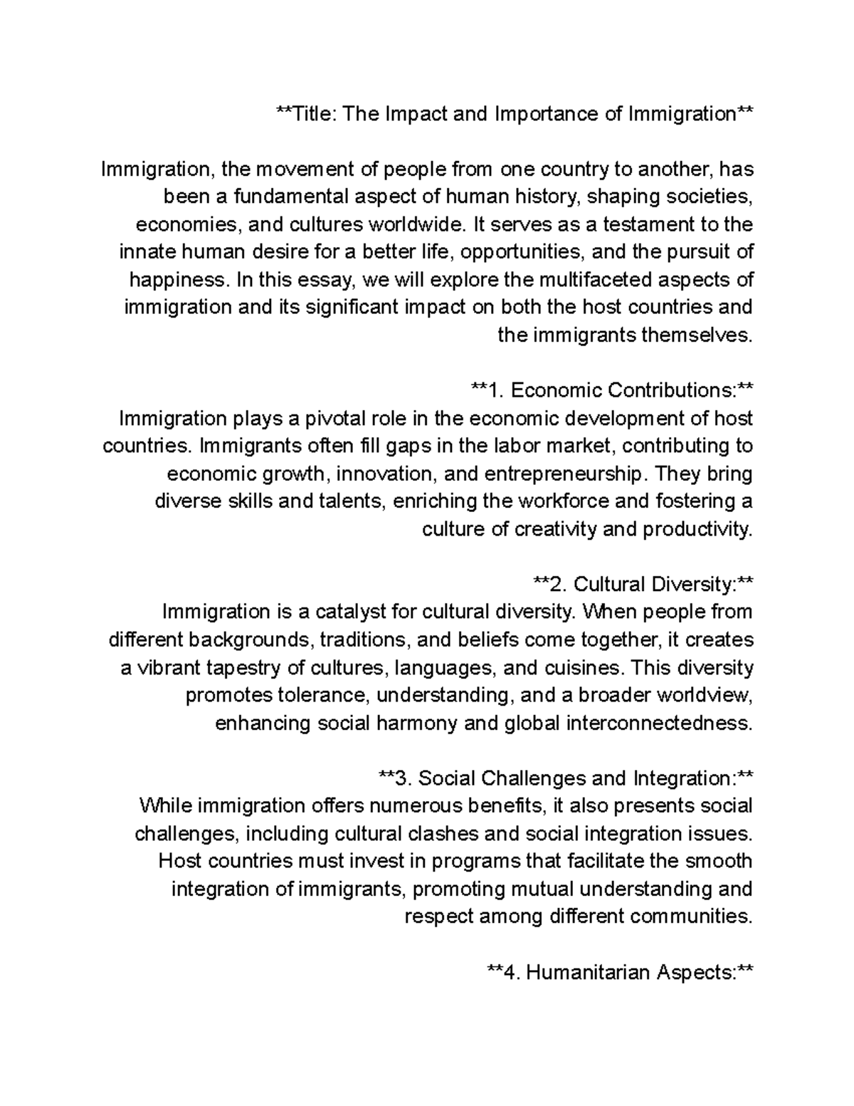 Untitled document - immigration - Title: The Impact and Importance of ...