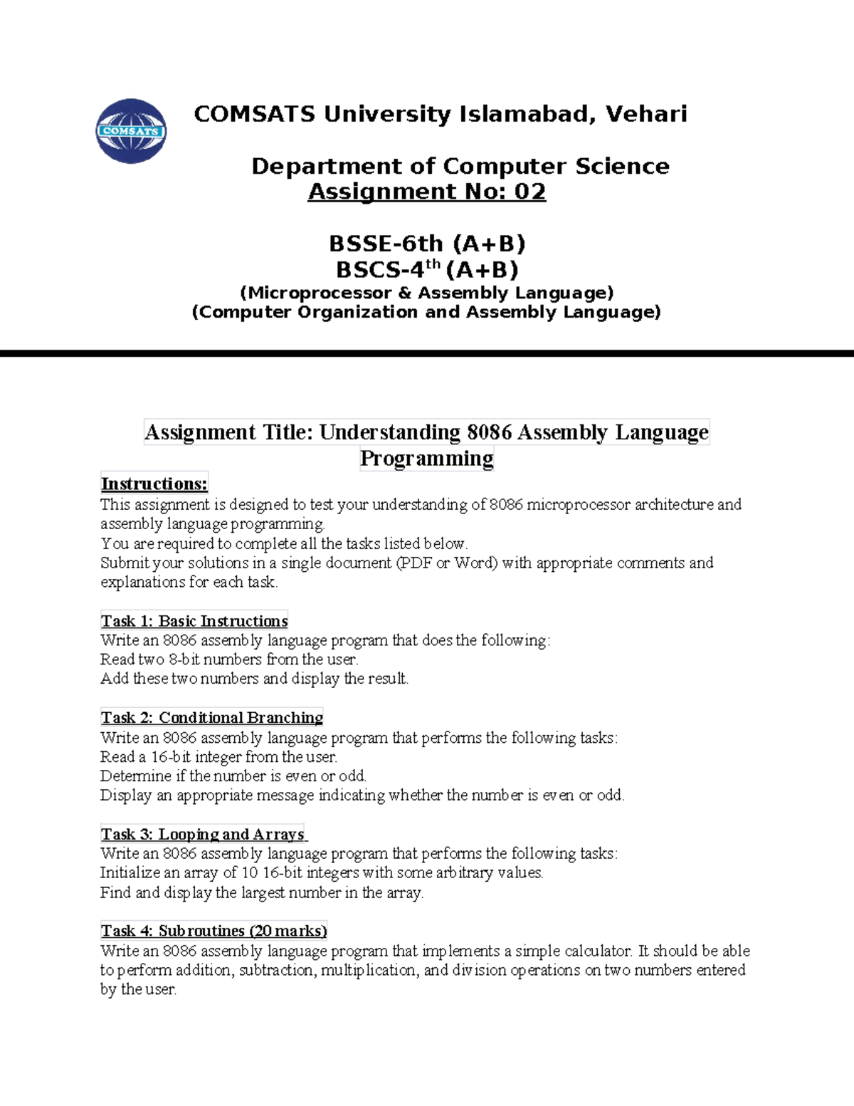 Assignment#2 - jgdzgfgvb - COMSATS University Islamabad, Vehari Department of Computer Science ...