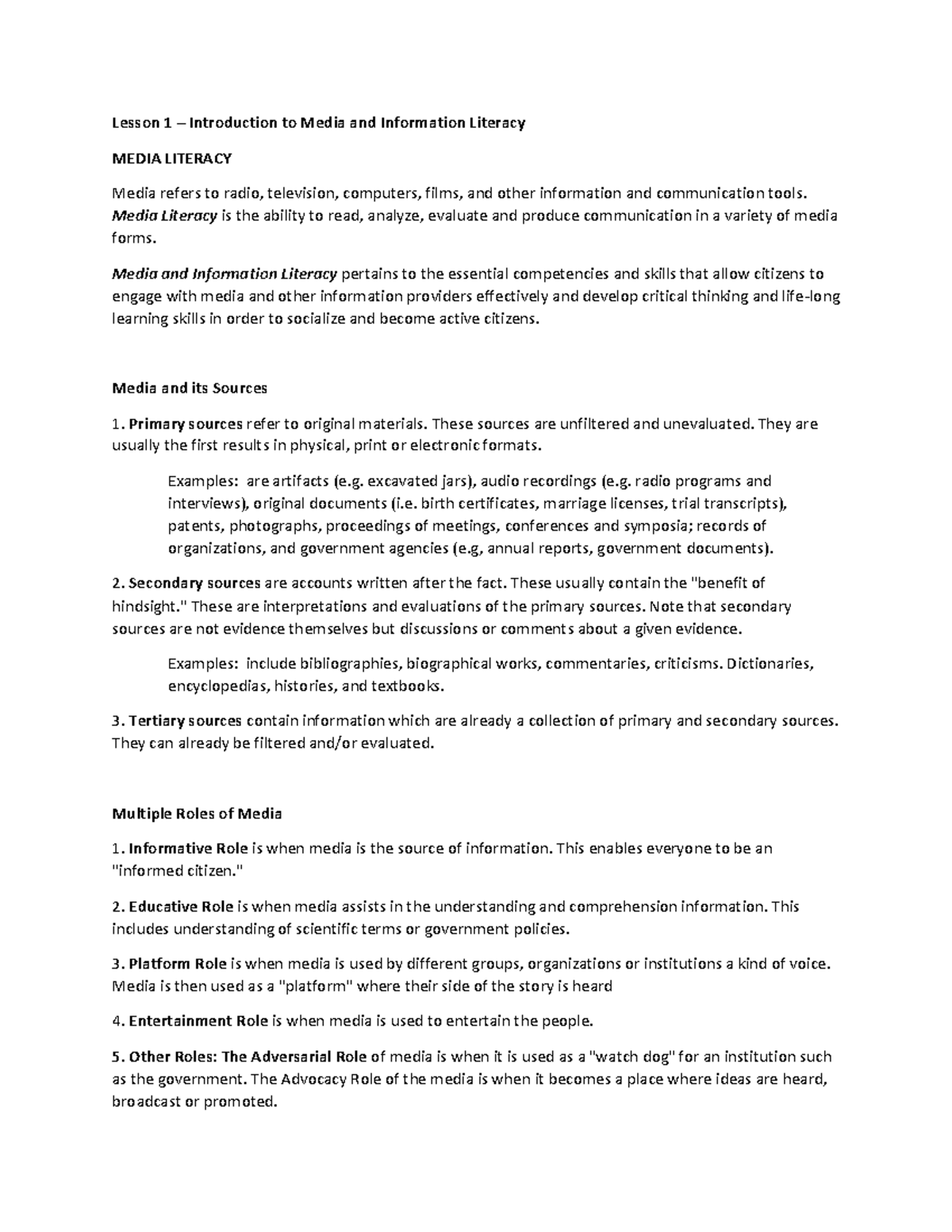 MIL 1st Quarter - Personal Use - Lesson 1 – Introduction to Media and ...