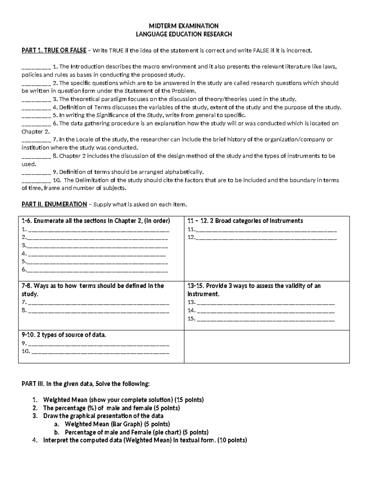 Midterm Examination - Language Education Research - MIDTERM EXAMINATION ...