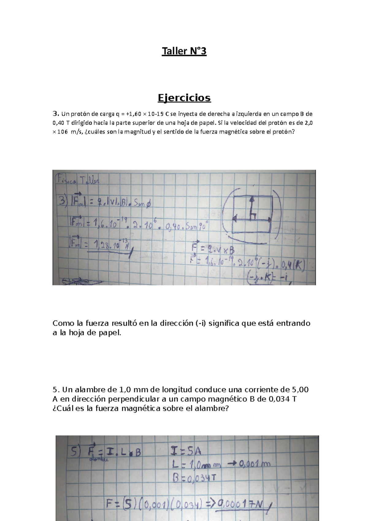 Taller 4 - Taller N° Ejercicios Un protón de carga q = +1,60 × 10-19 C ...