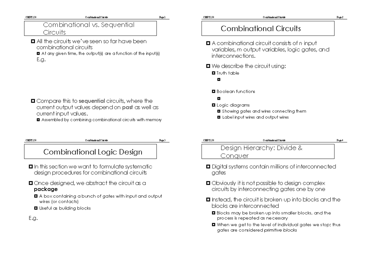 Introduction to Computer Design - Lecture notes - lecture09 - CMPT 150 ...