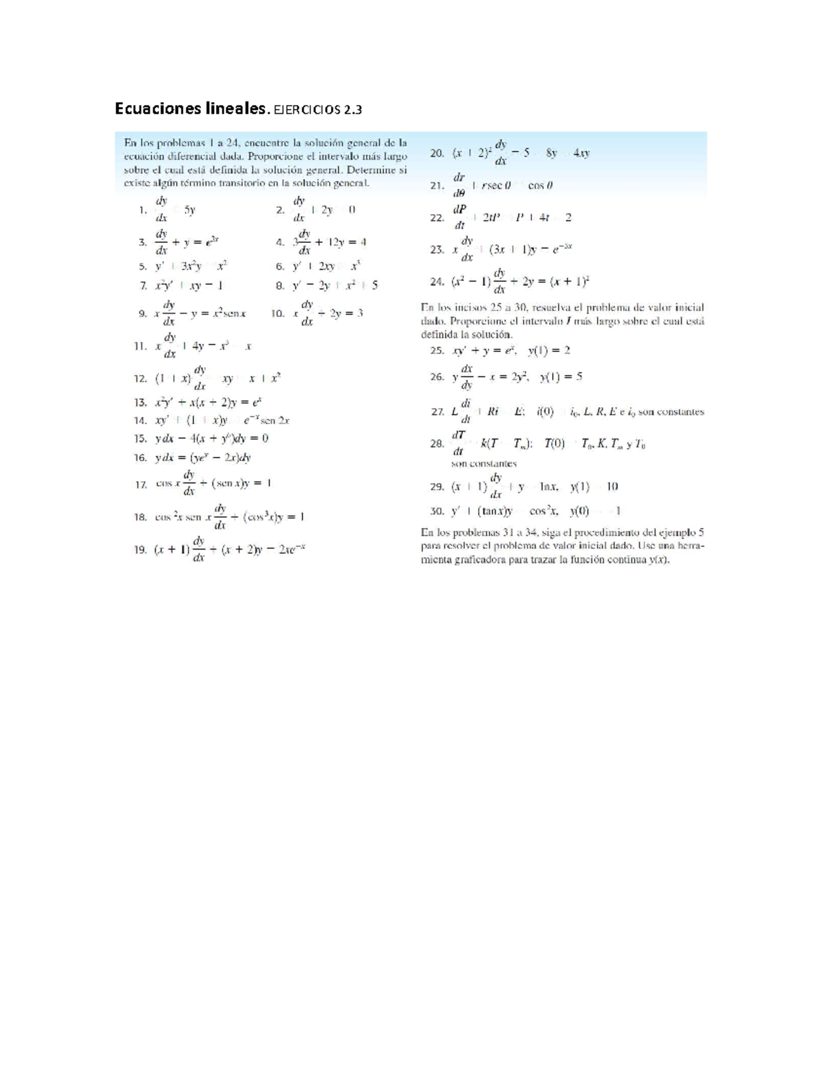 Ejercicios Ecs Lineales - Ecuaciones diferenciales - Ecuaciones lineales. EJERCICIOS 2. - Studocu