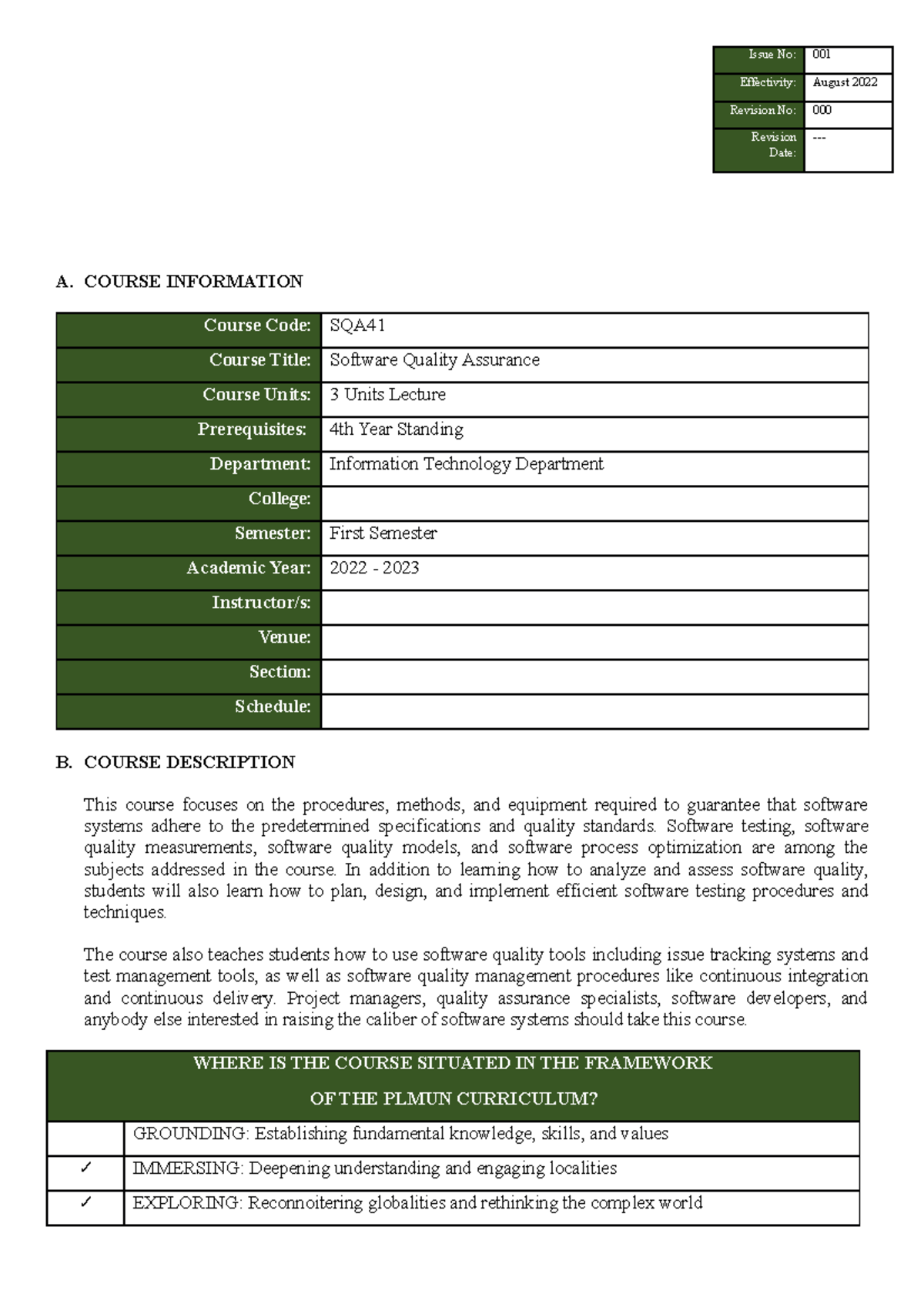 1 Min-SQA41 - Software Quality Assurance - Issue No: 001 Effectivity ...