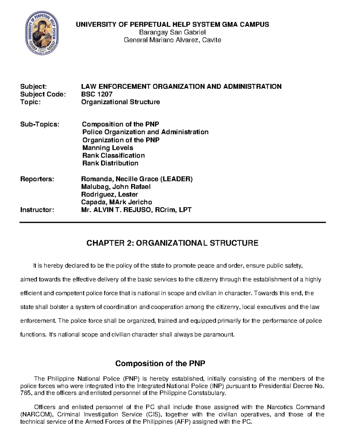 LOA 3 Organizational Structure - UNIVERSITY OF PERPETUAL HELP SYSTEM ...