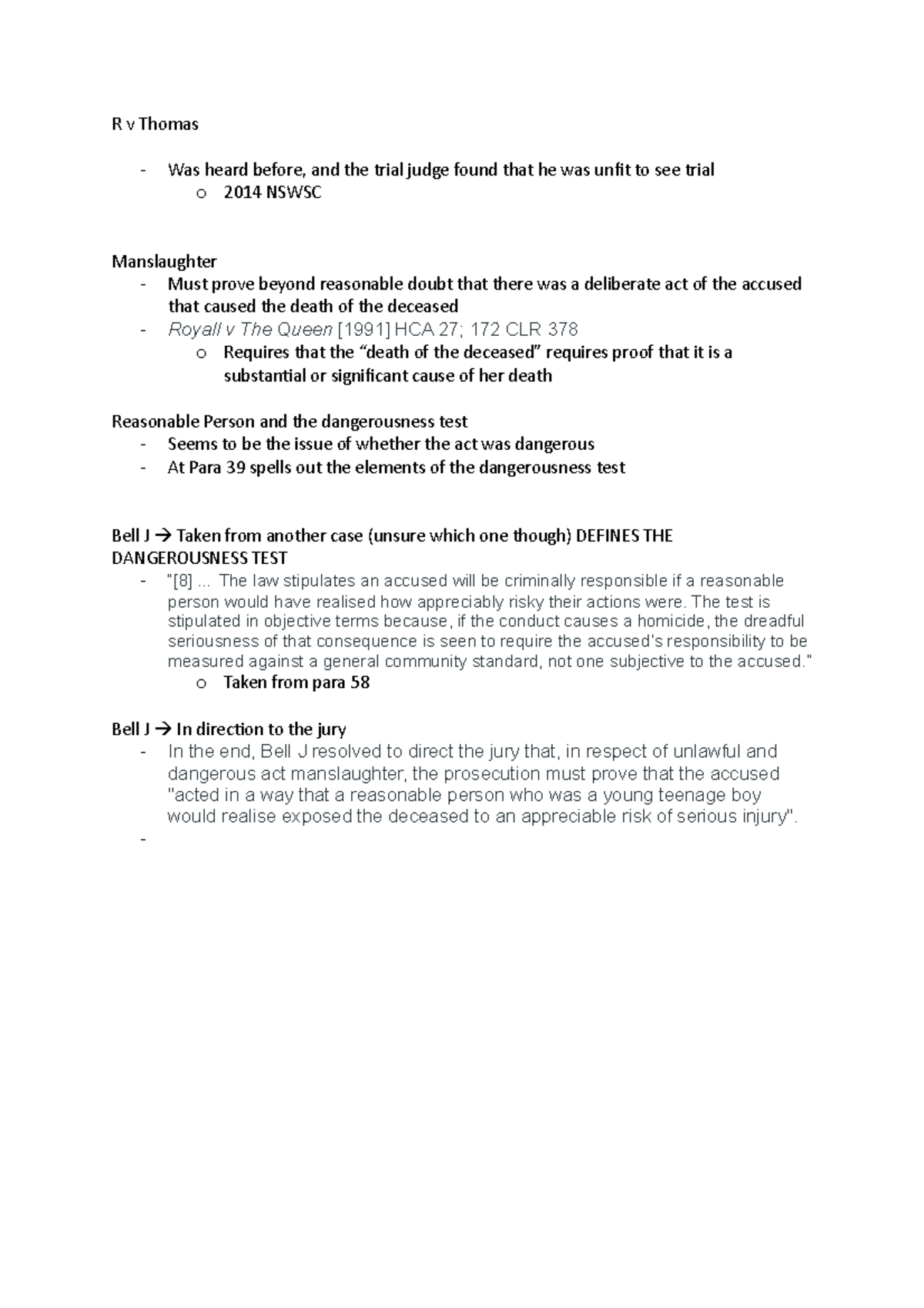 R v Thomas (Start of case) - R v Thomas Was heard before, and the trial ...