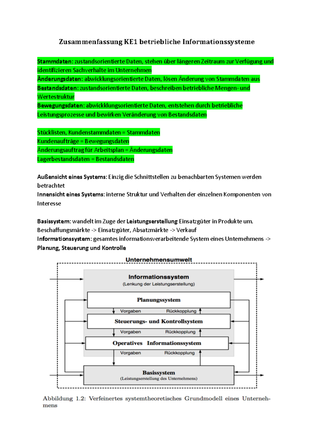 Zusammenfassung betriebliche Informationssysteme - Zusammenfassung KE1 ...
