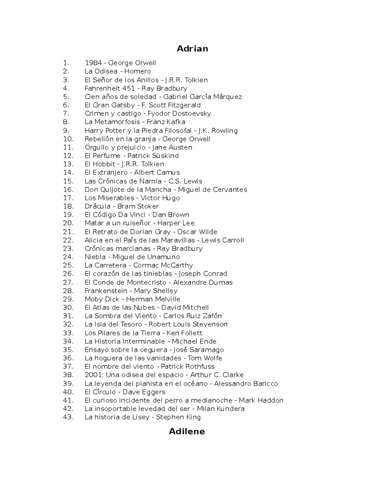 Lista - nombres de libros para practica didactica - Adrian 1. 1984 ...