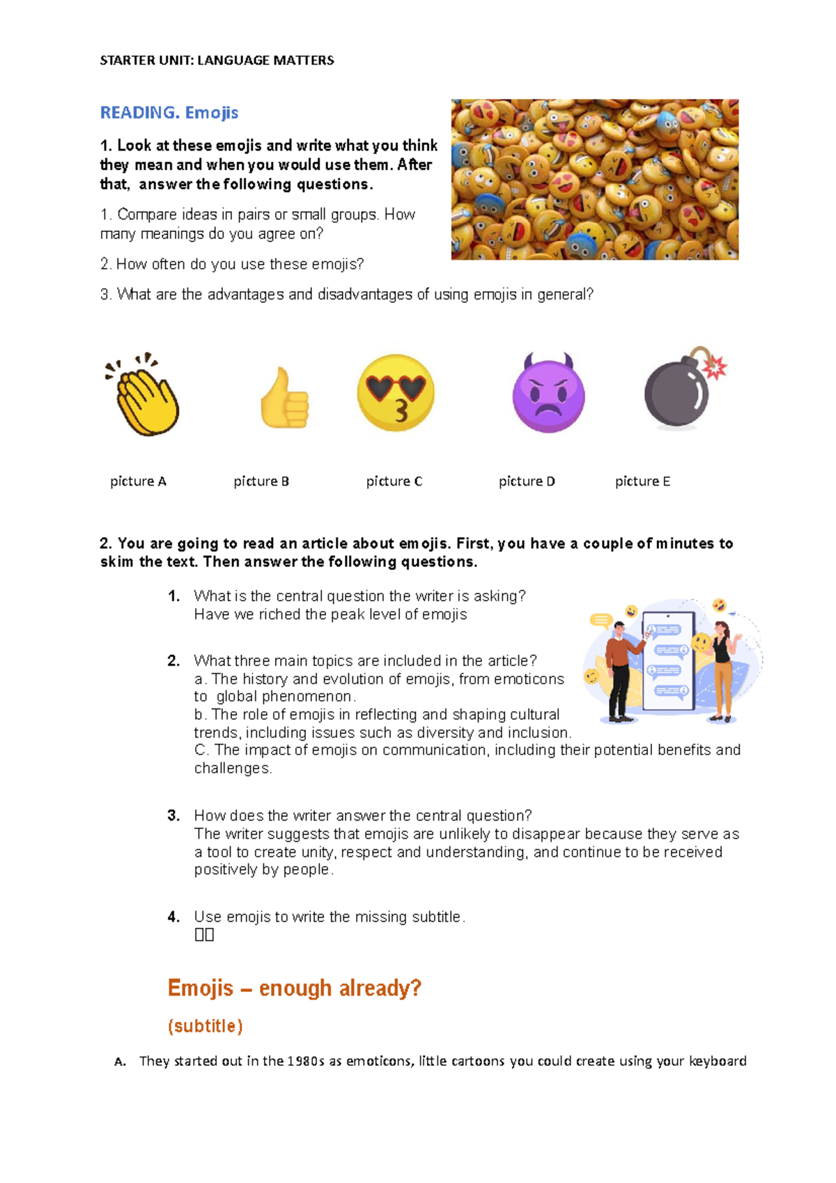 Session 4. Reading Emojis - STARTER UNIT: LANGUAGE MATTERS READING ...