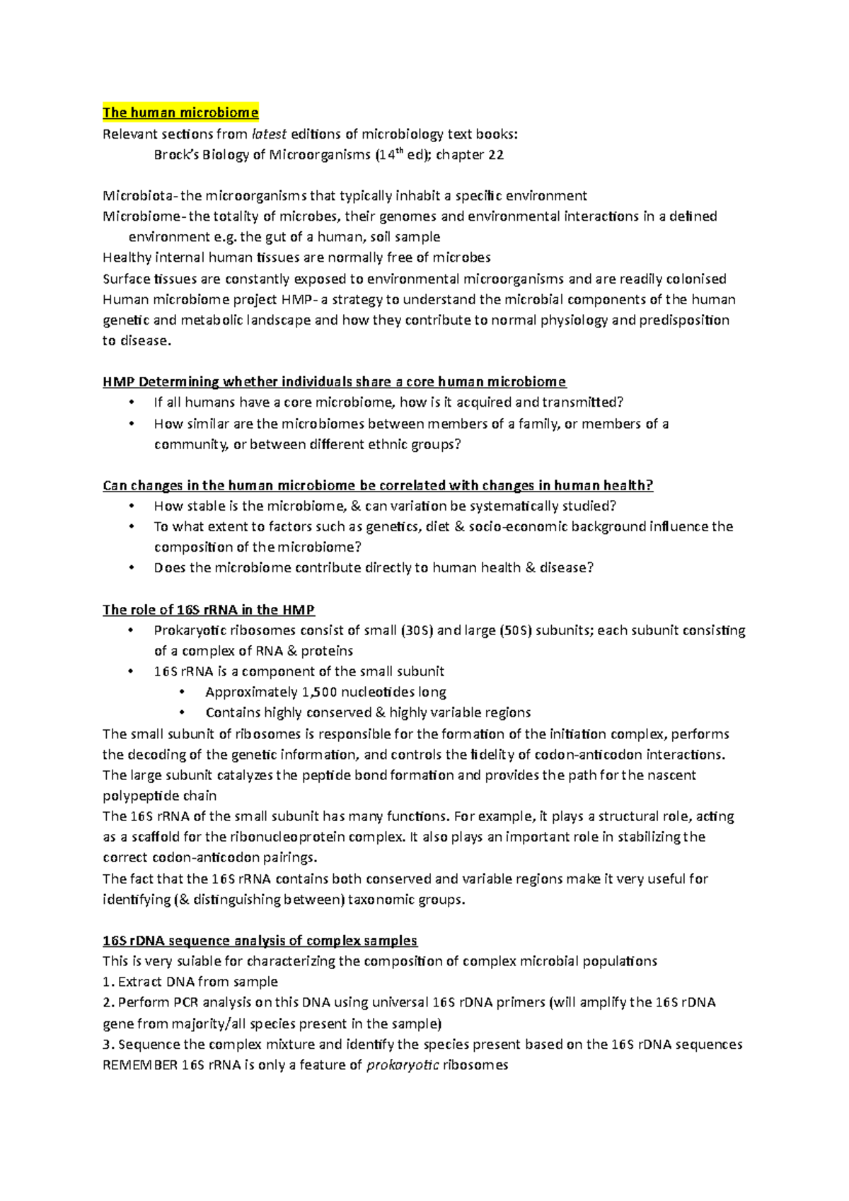 The human microbiome - Summary Molecular Mircobiology - The human ...
