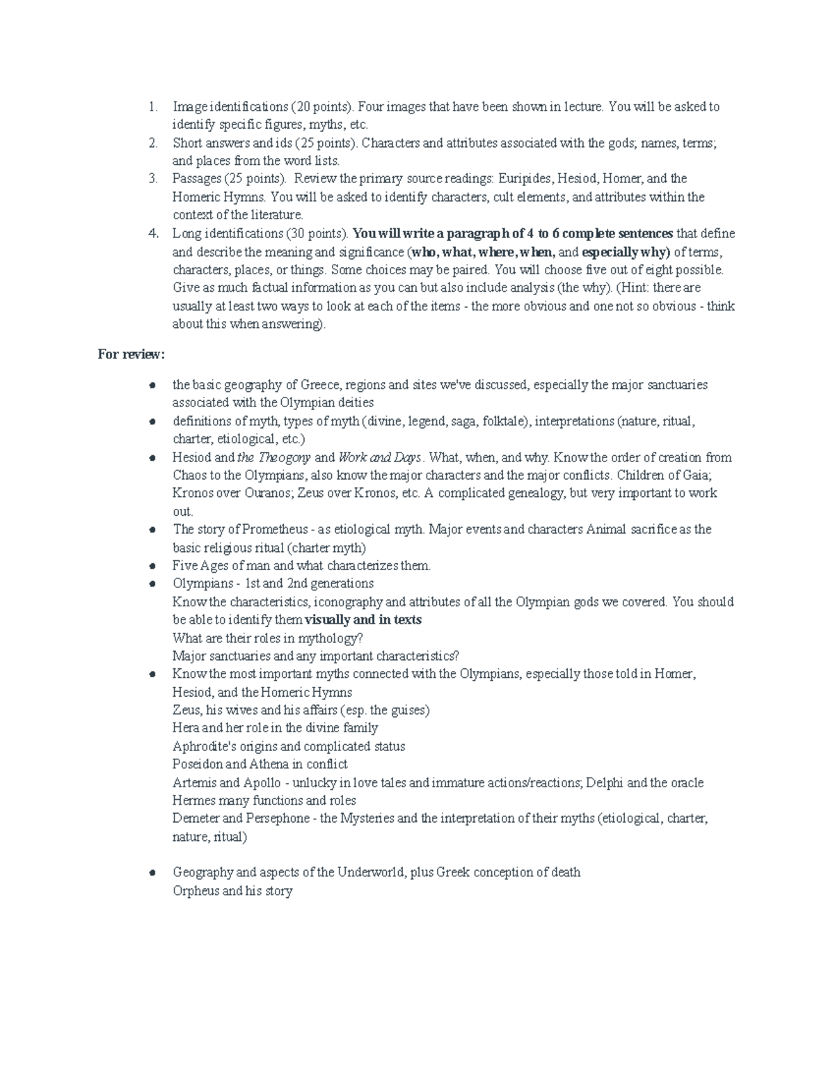 Exam 1 Study Guide - 1. Image identifications (20 points). Four images ...
