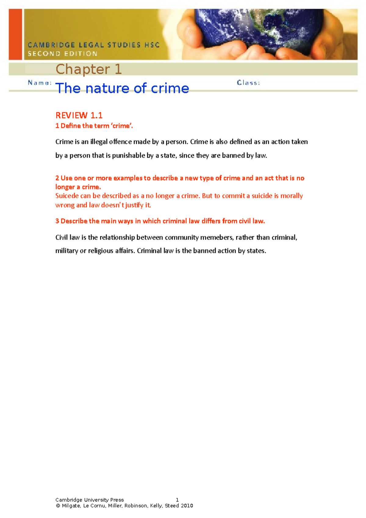 Hsc-legal activities 1 - Chapter 1 The nature of crime REVIEW 1. 1 ...