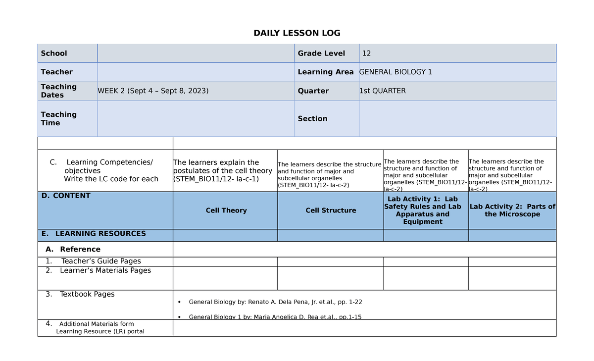 GEN BIO 1 DLL WEEK 2 - general biology 1 daily lesson log week 2 ...