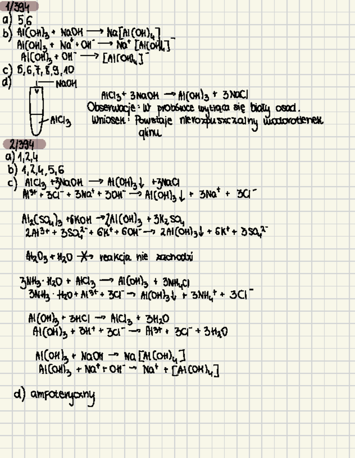 Chemia 2 - zadanka - ####### 1394 9) 5 , 6 b) Al(OMiz NaOH