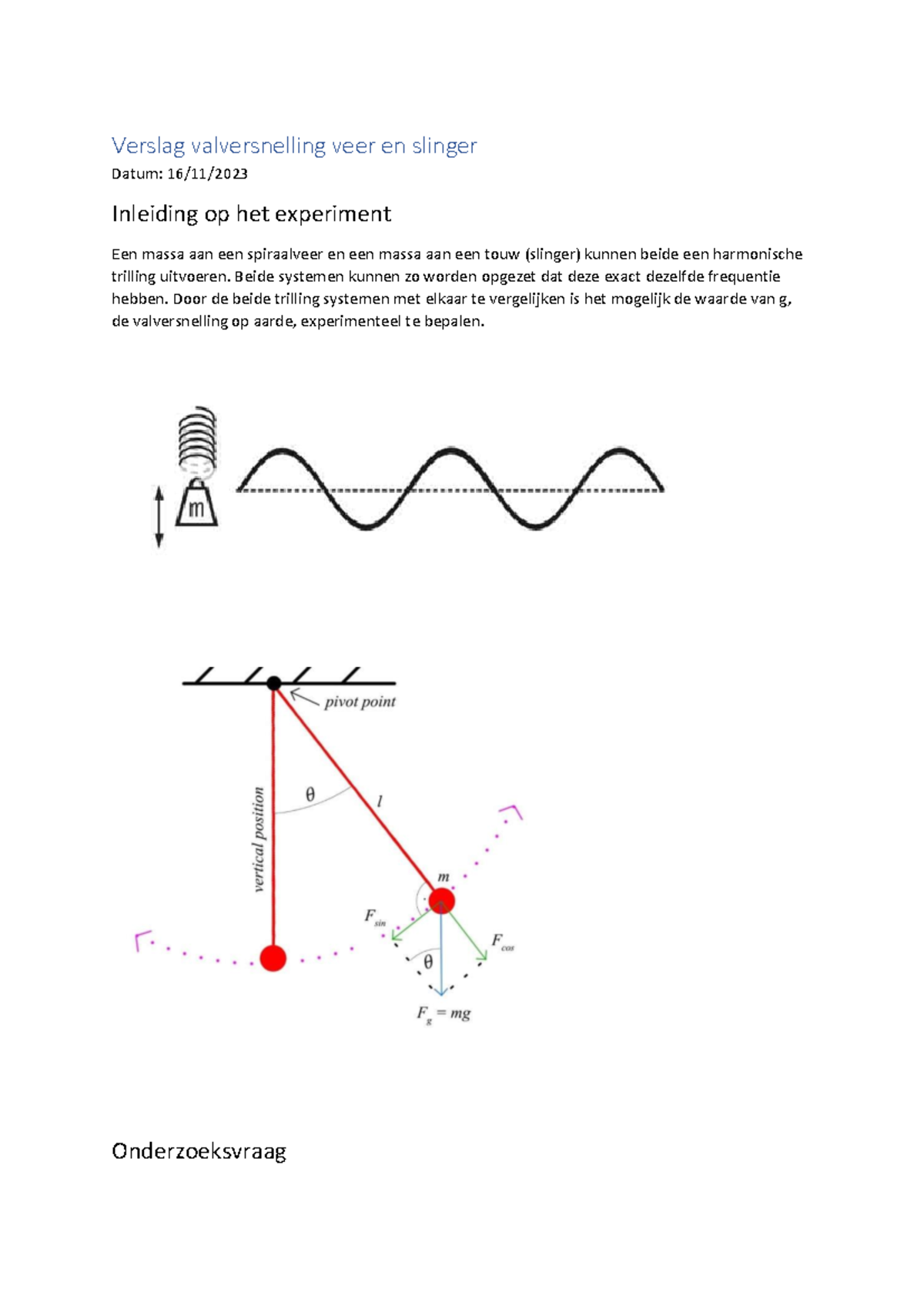 Verslag practicum veer en slinger - Verslag valversnelling veer en ...