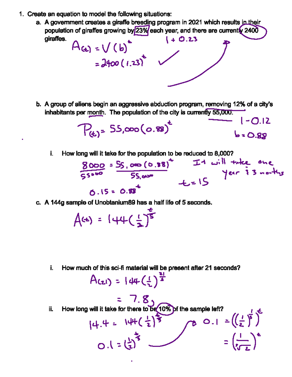 Exponential Review with answers - Studocu