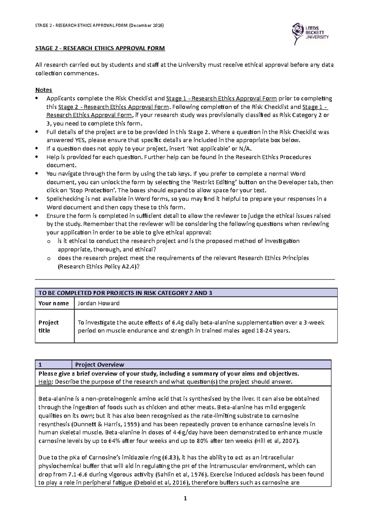 EA Stage 2 - ethics submission 2 - STAGE 2 - RESEARCH ETHICS APPROVAL ...