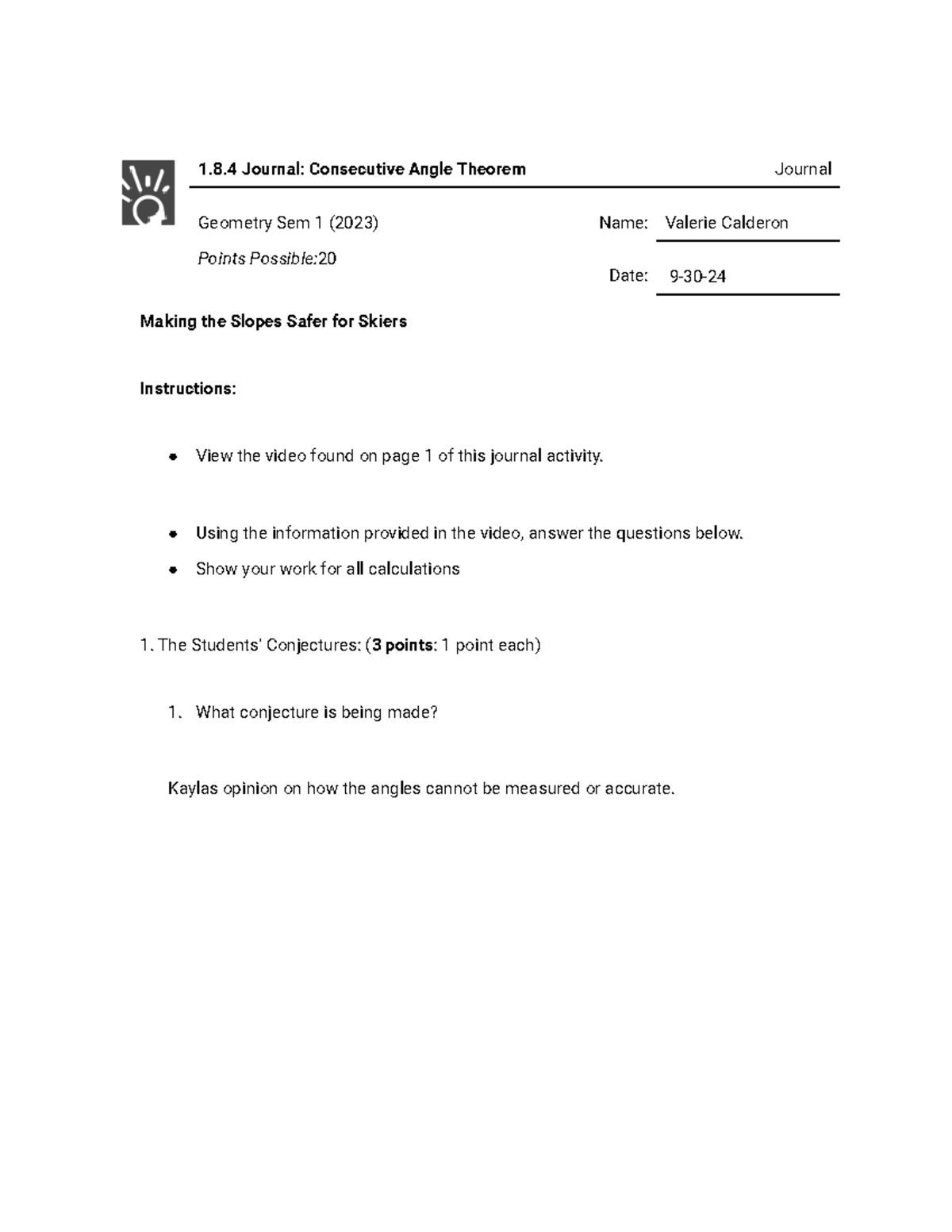 1.8.4 Journal Consecutive Angle Theorem - 1.8 Journal: Consecutive ...