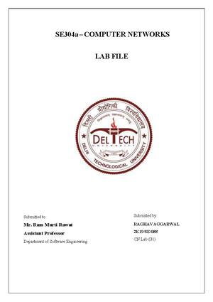 Computer Networks LAB FILE 2K19 CO 159 - COMPUTER NETWORKS CO 306 LAB ...