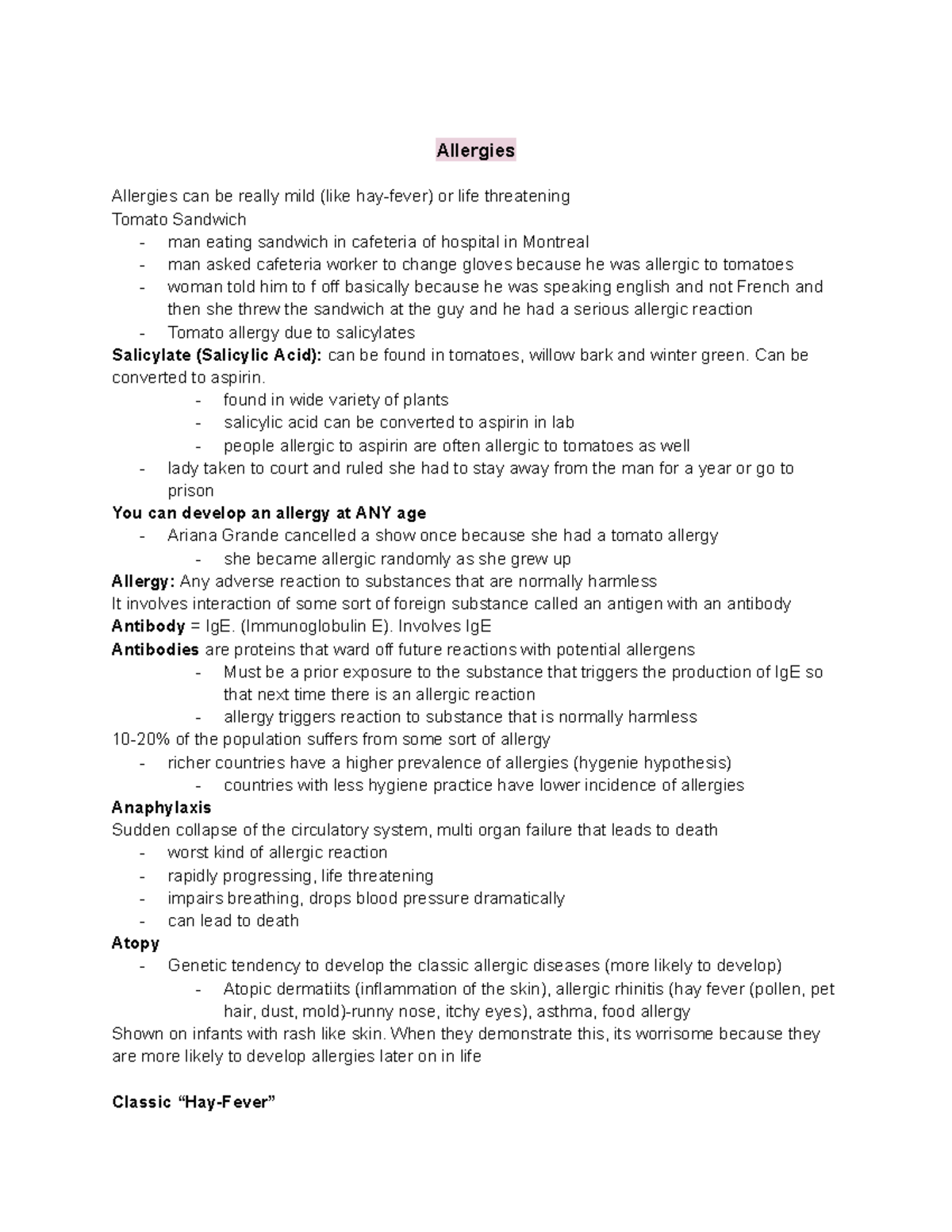 CHEM OF Drugs Midterm 2 - Allergies Allergies can be really mild (like ...