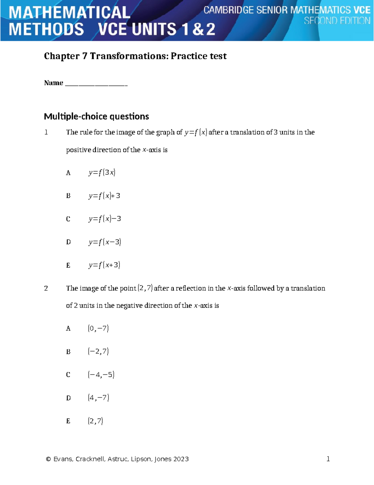 2023 Practice Test - Chapter 7 - Chapter 7 Transformations: Practice ...