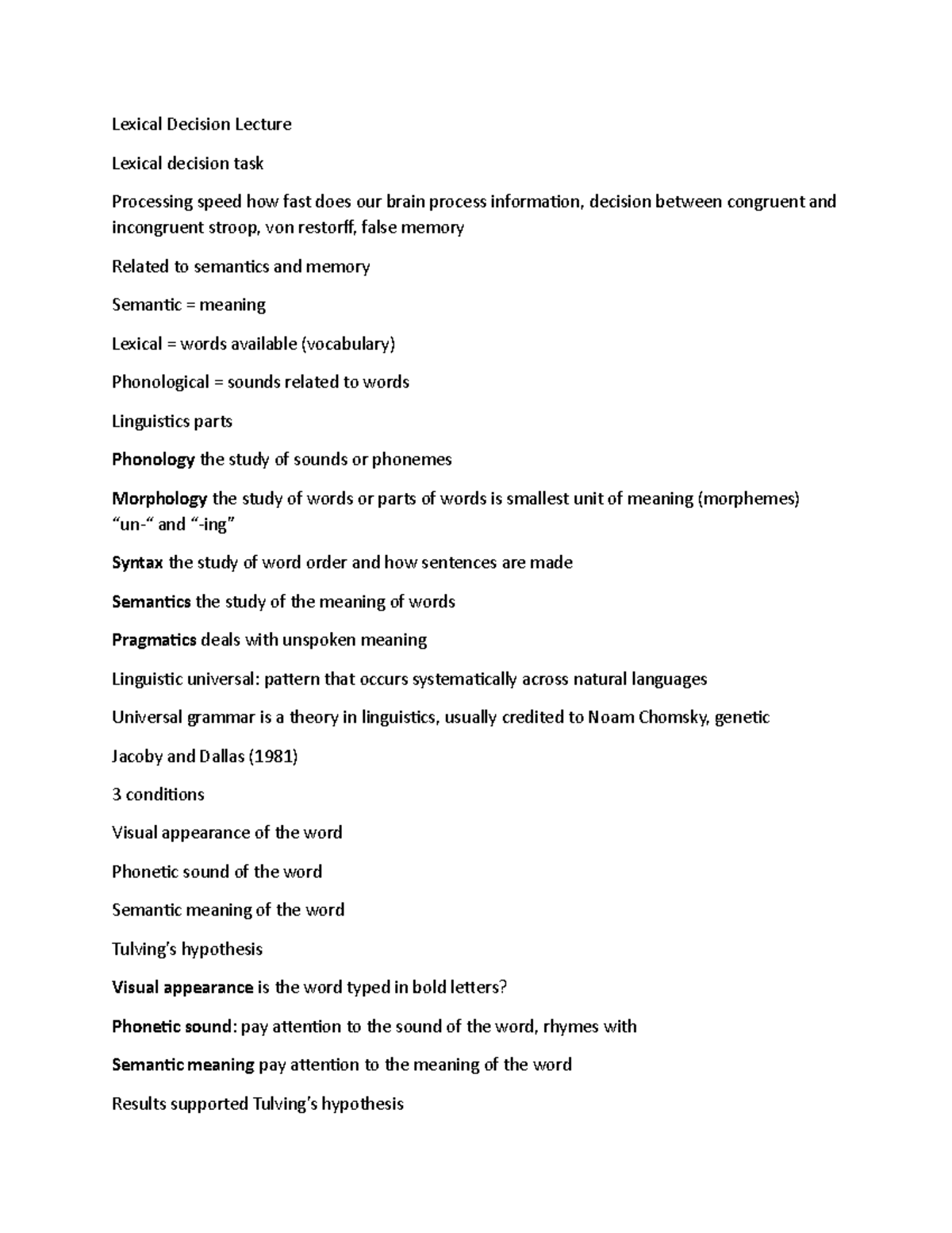 Lexical Decision Lecture - Lexical Decision Lecture Lexical decision ...