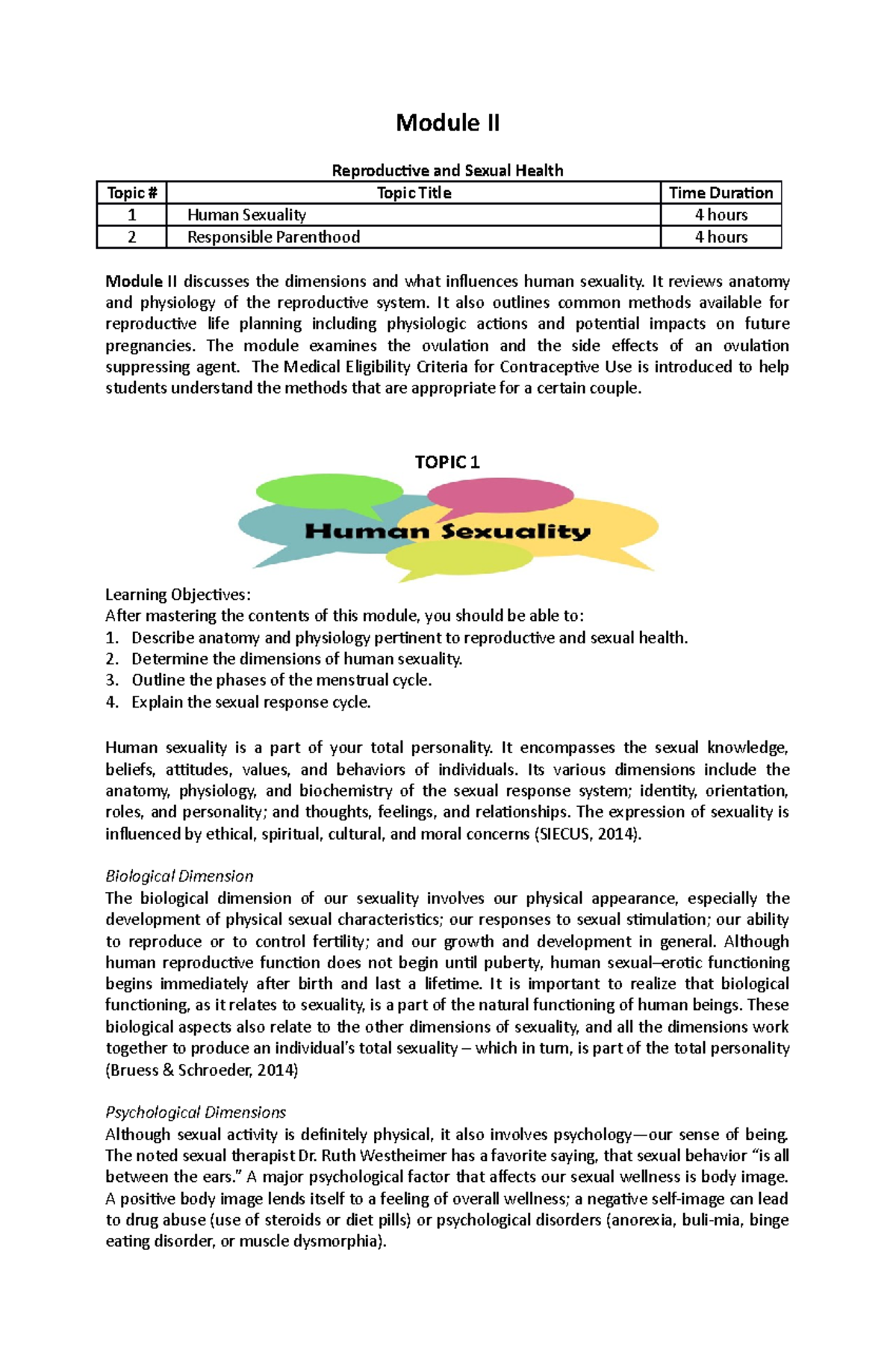 Module 2 - Topic 1 - gooo - Module II Reproductive and Sexual Health ...