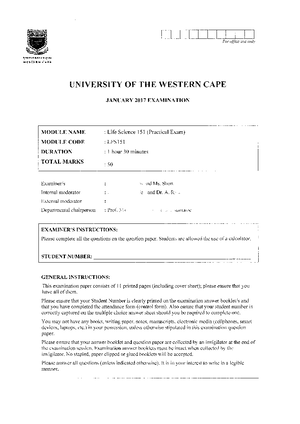 LFS151 - UWC - Life Sciences 151 (Sf) - Studocu