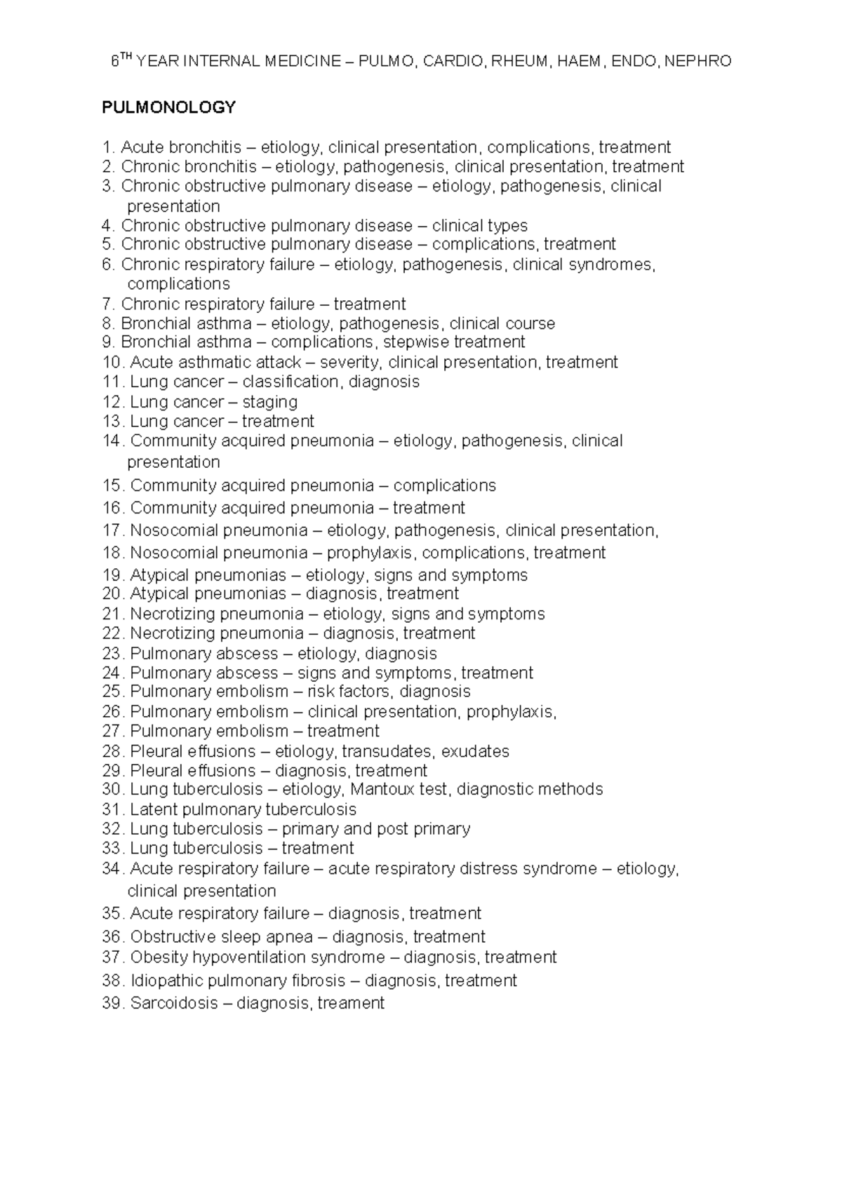 Internal Medicine Synopsis - 6 TH YEAR INTERNAL MEDICINE – PULMO ...