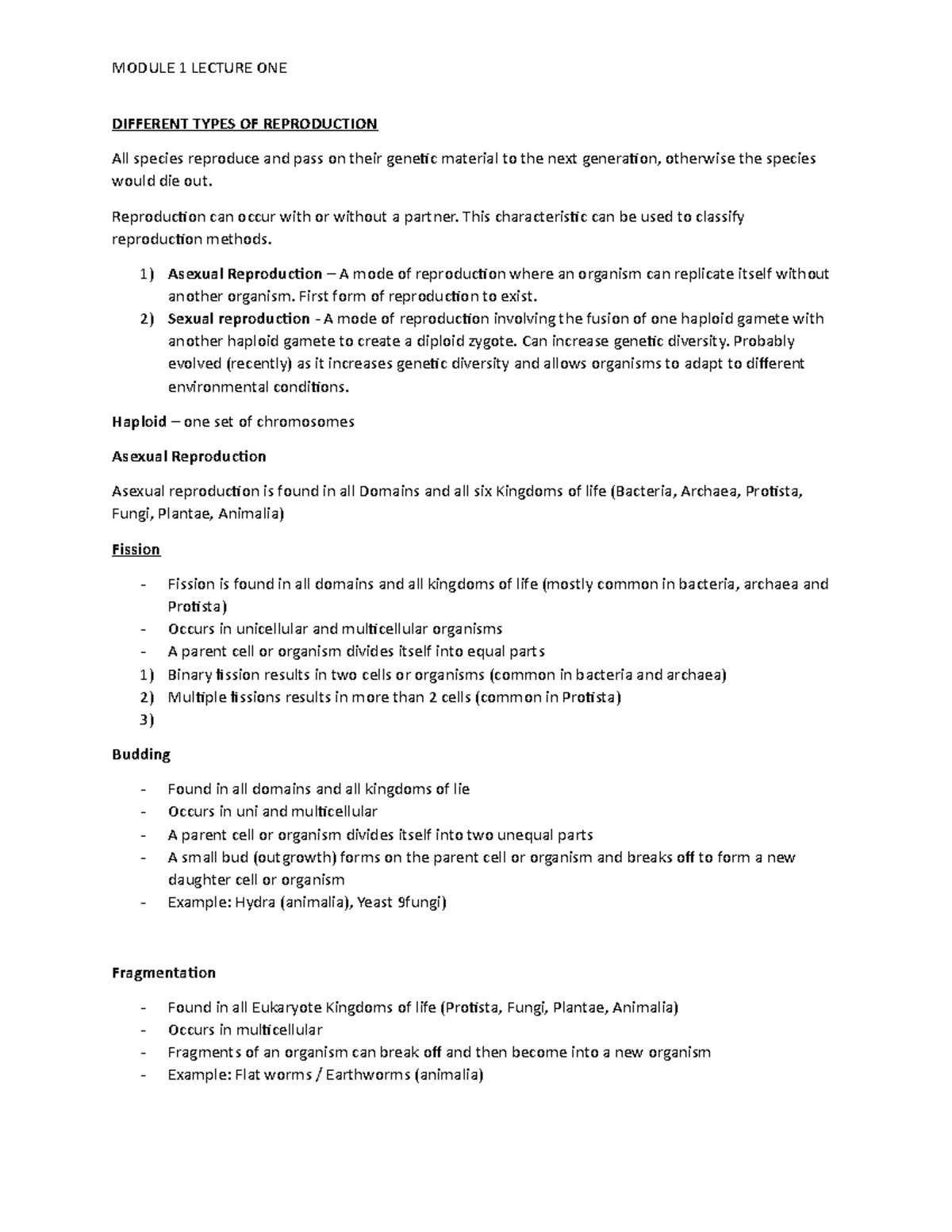 Module 1 Lec 1 - ............. - DIFFERENT TYPES OF REPRODUCTION All ...