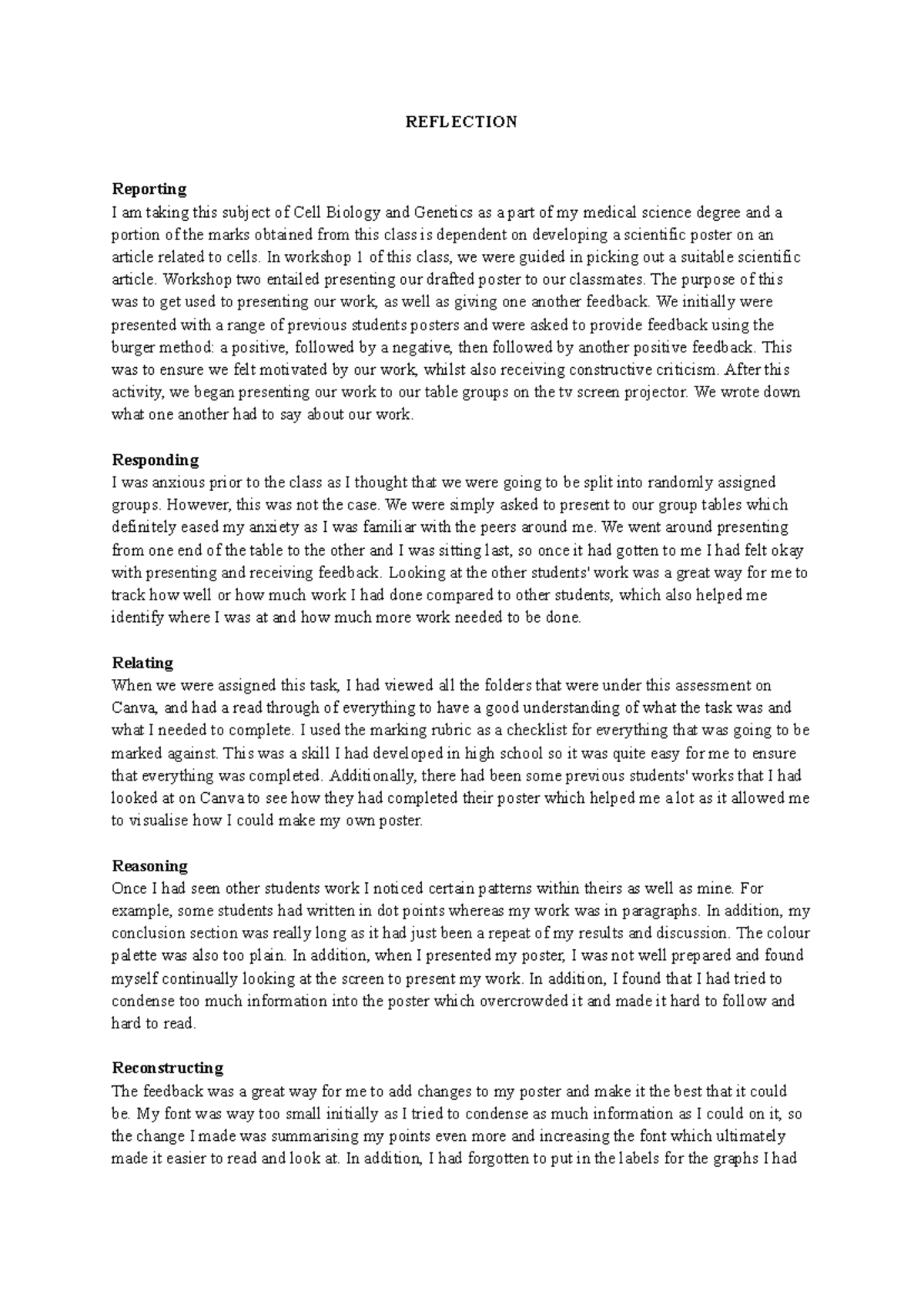 Reflection and references - REFLECTION Reporting I am taking this ...