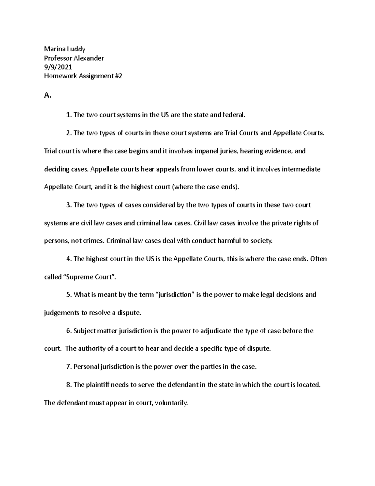 Homework #2 - Court systems, cases, jurisdiction, long-arm statute ...