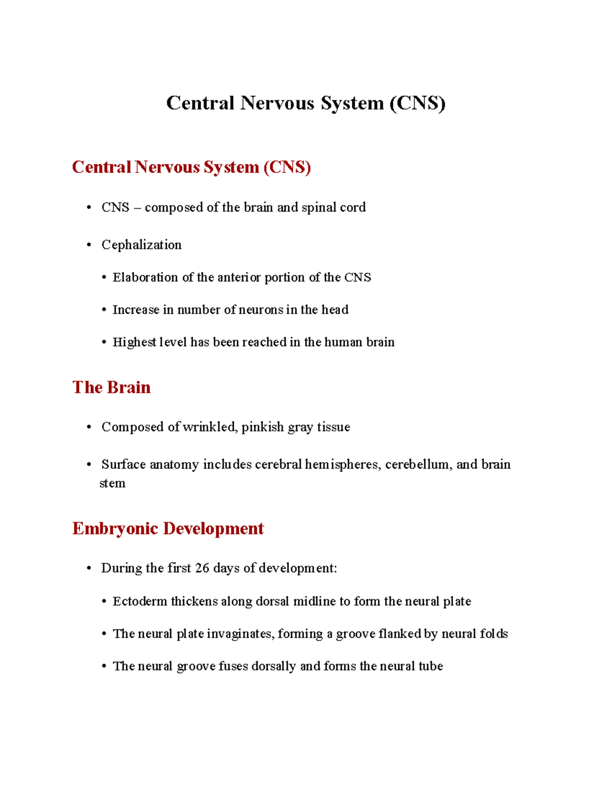 Central Nervous System (CNS) - Central Nervous System (CNS) Central ...