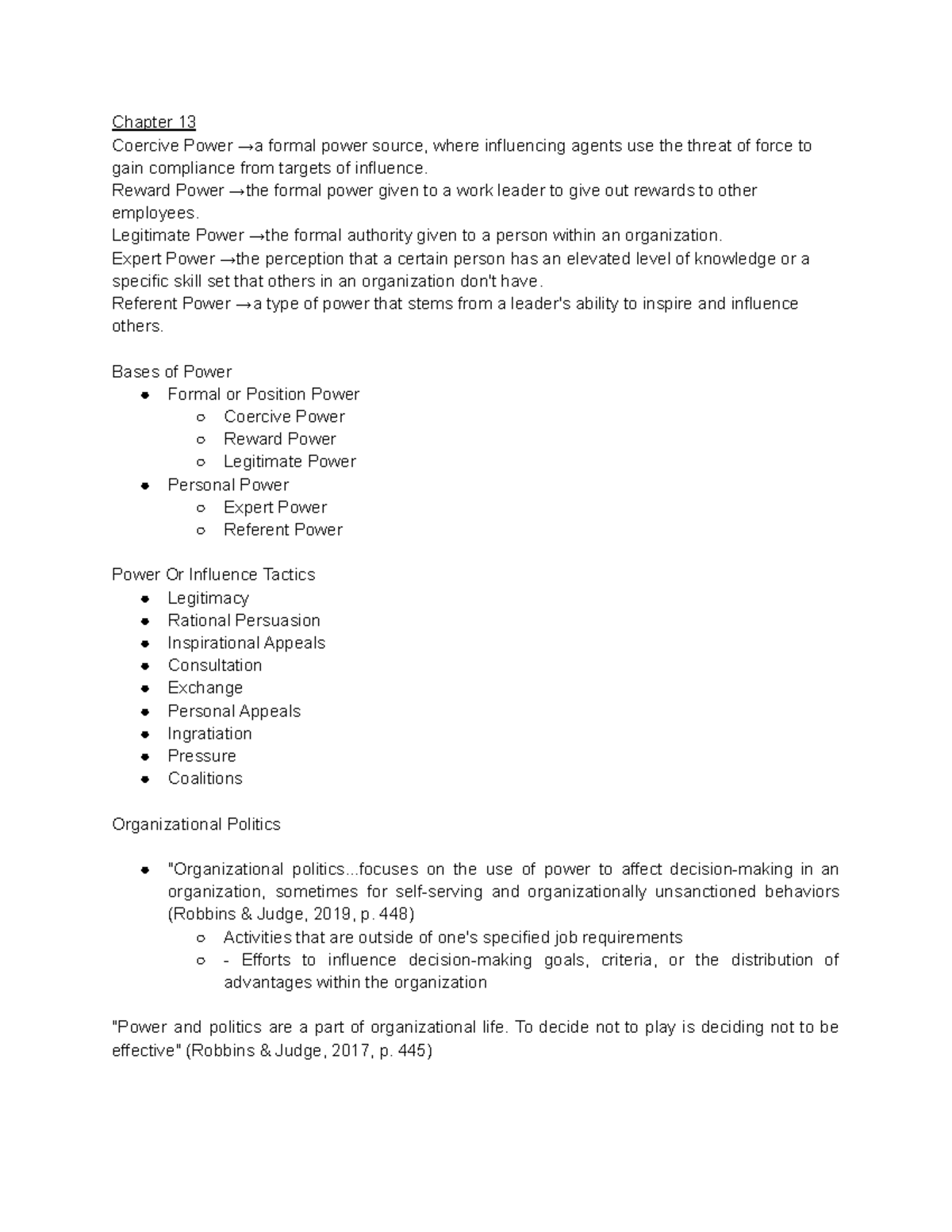 Chapter 13 power - Chapter 13 Coercive Power →a formal power source ...