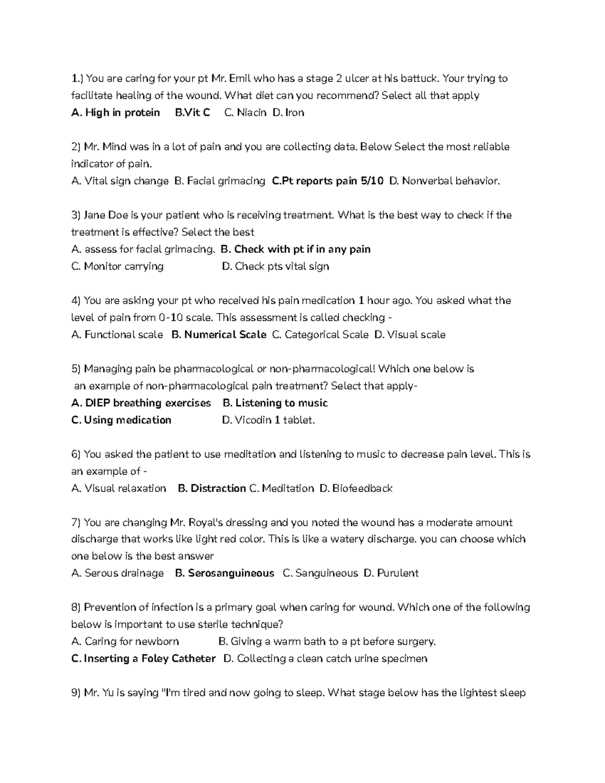 Nutrition Practice - 1 .) You are caring for your pt Mr. Emil who has a ...