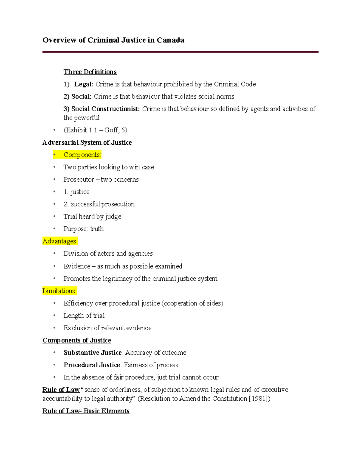 Lecture 1-Overview of Criminal Justice in Canada - Overview of Criminal ...