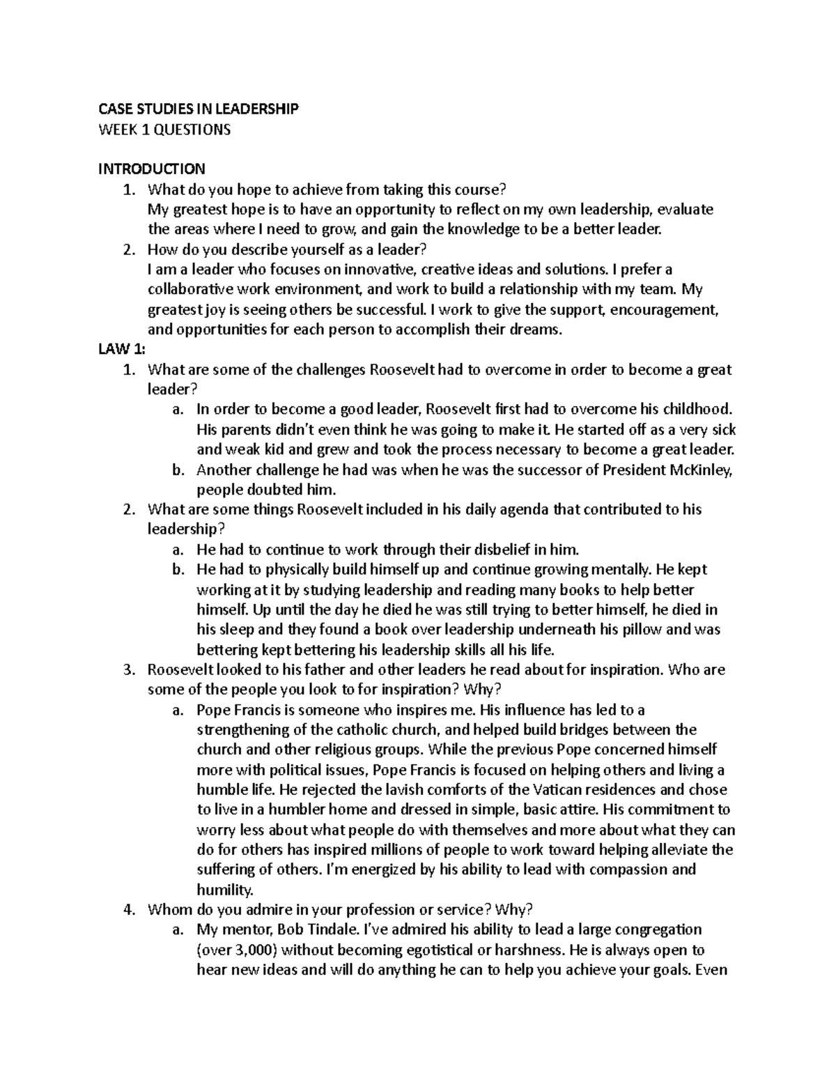 CASE Studies IN Leadership - CASE STUDIES IN LEADERSHIP WEEK 1 ...