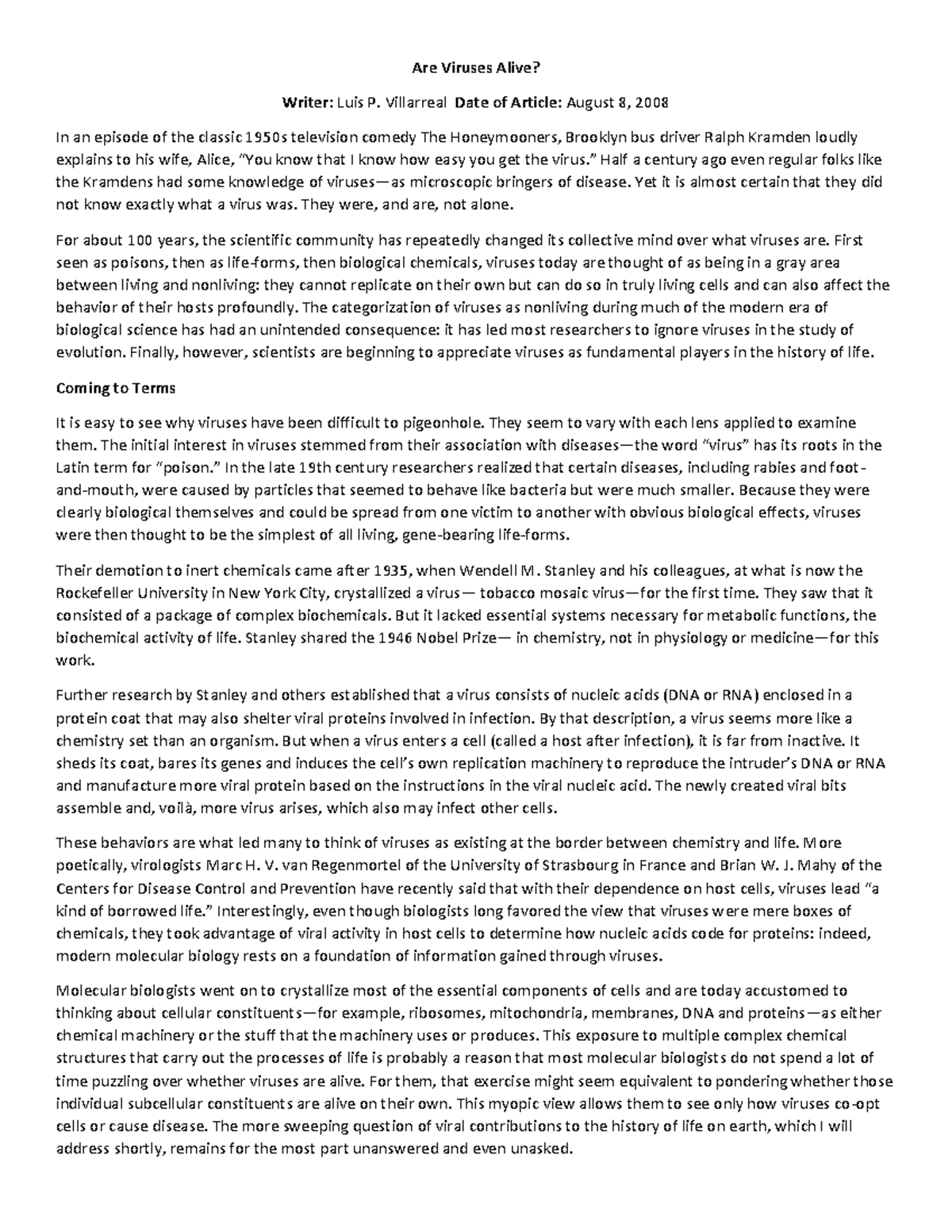 Are Viruses Alive Scientific American Article - Are Viruses Alive ...