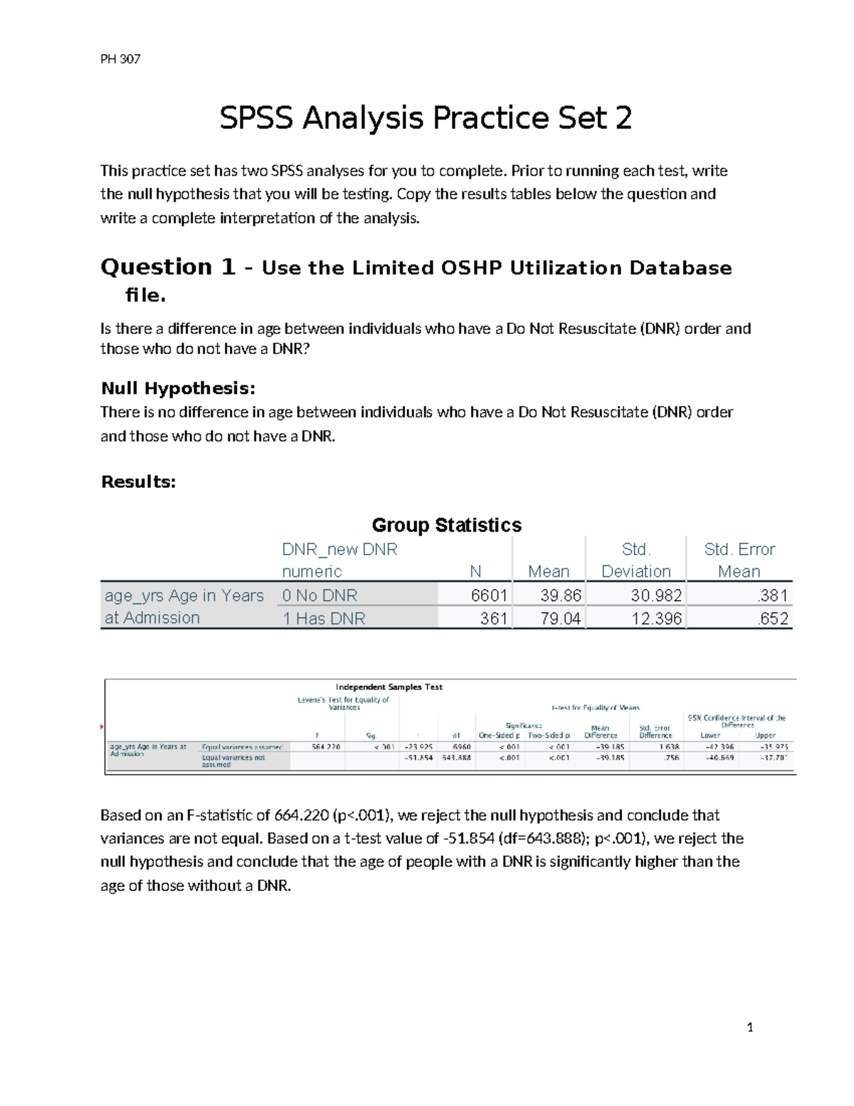 Spsspractice 2 - SPSS Analysis Practice 2 - PH 307 SPSS Analysis Practice Set 2 This practice ...