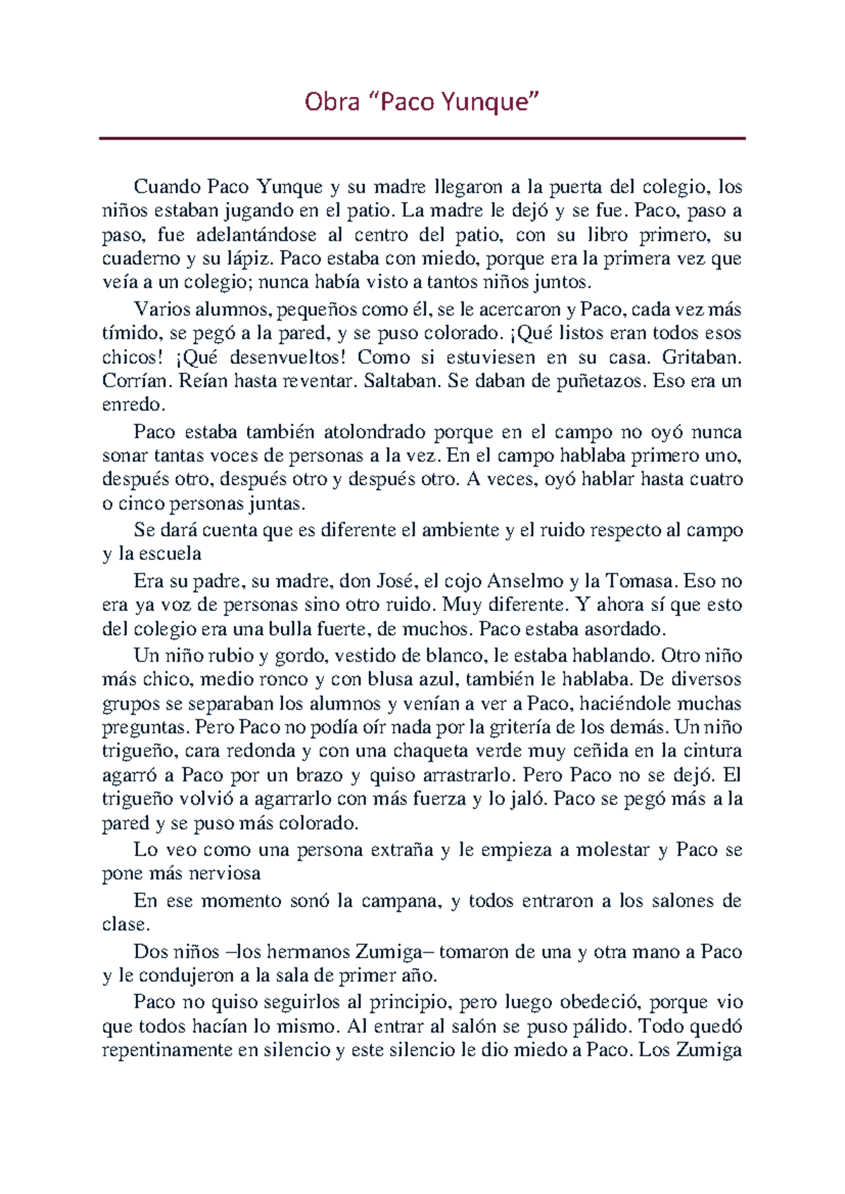 Obra "Paco Yunque" DE CÉSAR VALLEJO - Obra “Paco Yunque” Cuando Paco ...