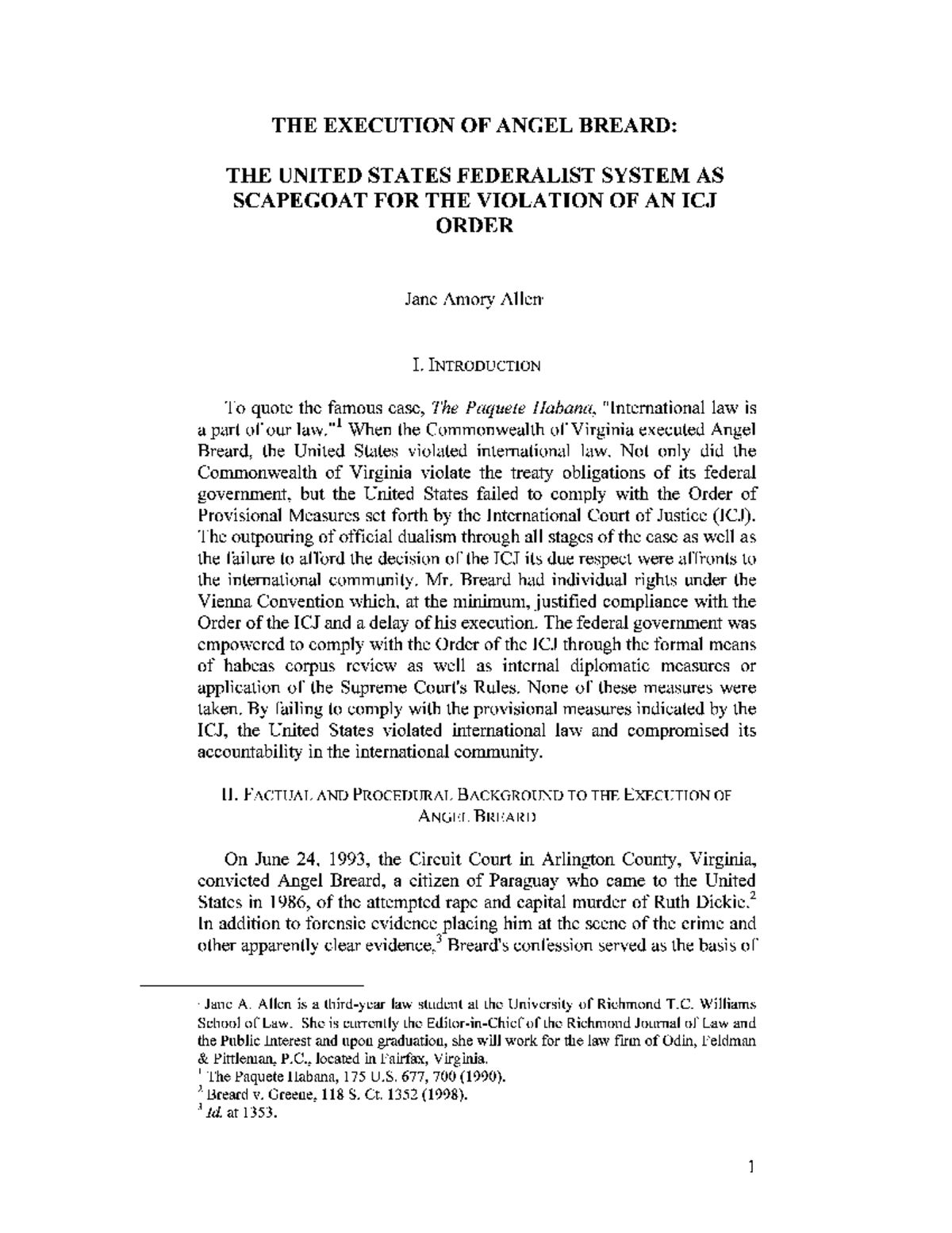 Execution of Angel Breard The United States Federalist System as - THE ...