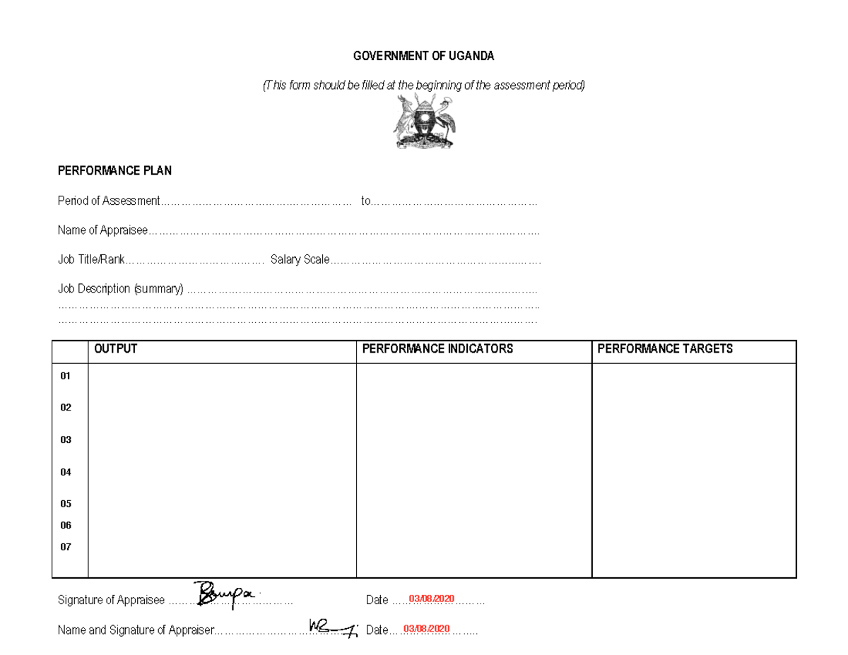 Performance%20Plan%20Form copy - GOVERNMENT OF UGANDA (This form should ...